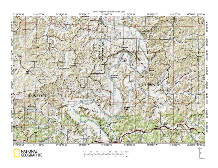 Gasconade River drainage basin area landform origins, Missouri, USA ...