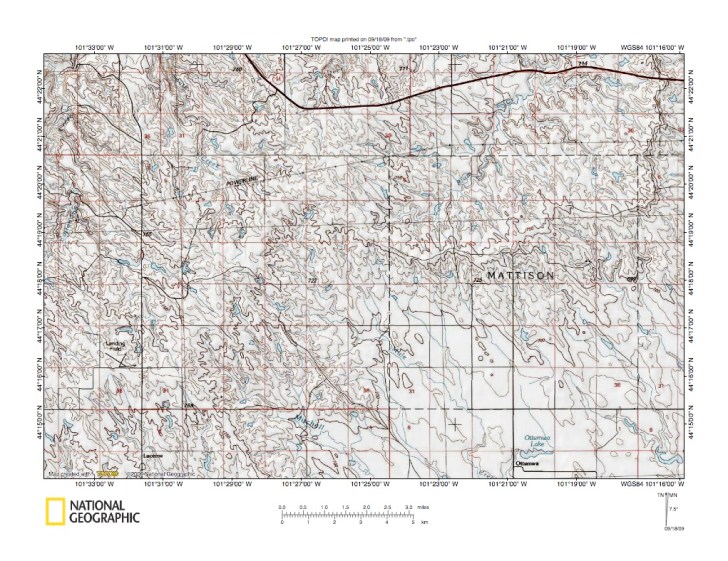 Cheyenne River-Bad River drainage divide area landforms, South Dakota ...