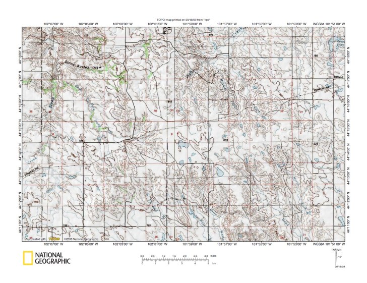 Cheyenne River-Bad River drainage divide area landforms, South Dakota ...